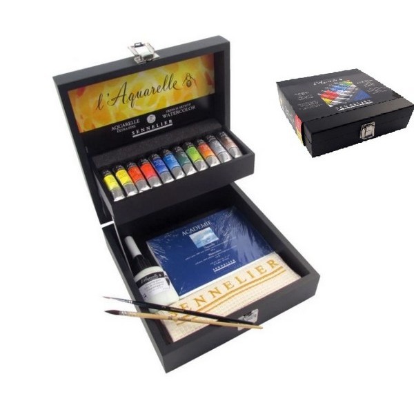 Sennelier Extra Fine Watercolour Black wooden box with 11 x 10 ml extra-fi