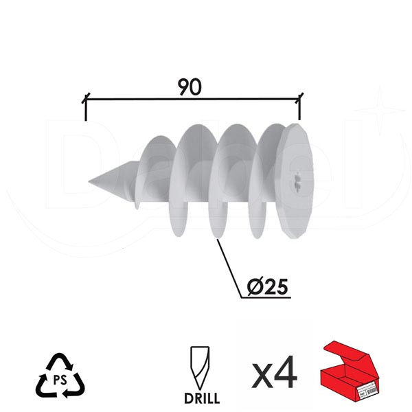 Tipl za stiropor S Bela fi25x90mm (2kom) DBP1