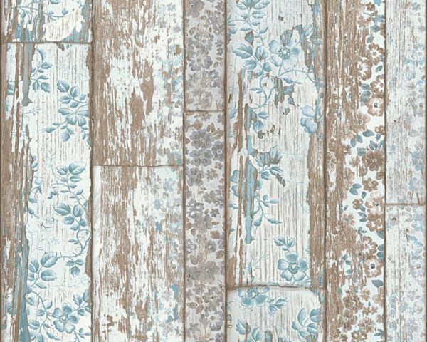 A.S. Création Wallpaper «Wood, Cottage, Beige, Blue, Brown, Cream» 361191