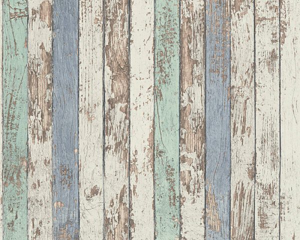 A.S. Création Wallpaper «Wood, Cottage, Blue, Brown, White» 959141