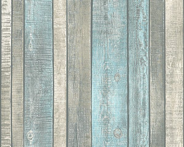 A.S. Création Wallpaper «Wood, Cottage, Blue, Cream, Grey» 319932