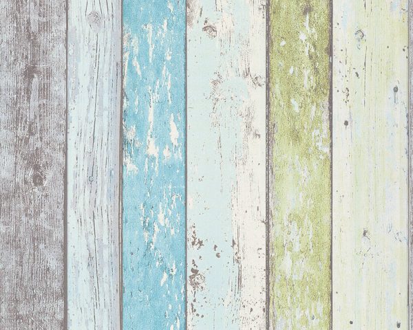 A.S. Création Wallpaper «Wood, Cottage, Blue, Green, White» 855077