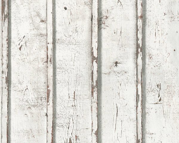 A.S. Création Wallpaper «Wood, Cottage, Cream, Grey, White» 953701