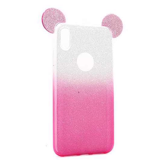 Futrola GLITTER MOUSE za Iphone XS Max srebrno/pink