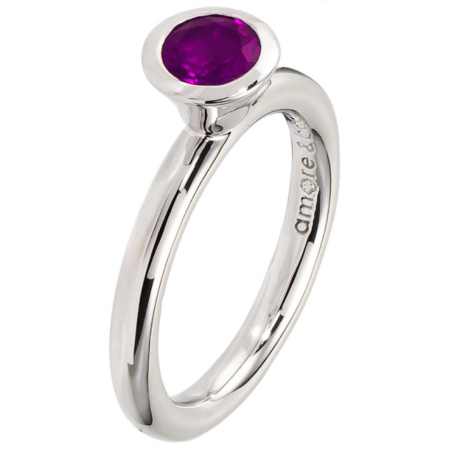 Amore baci srebrni prsten sa jednim okruglim ljubičastim swarovski kristalom 54 mm ( rg105.14 )