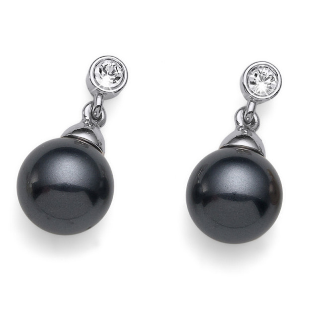 Ženske oliver weber lucent dark grey crystal mindjuše sa crnim swarowski perlama ( 22559.dar )