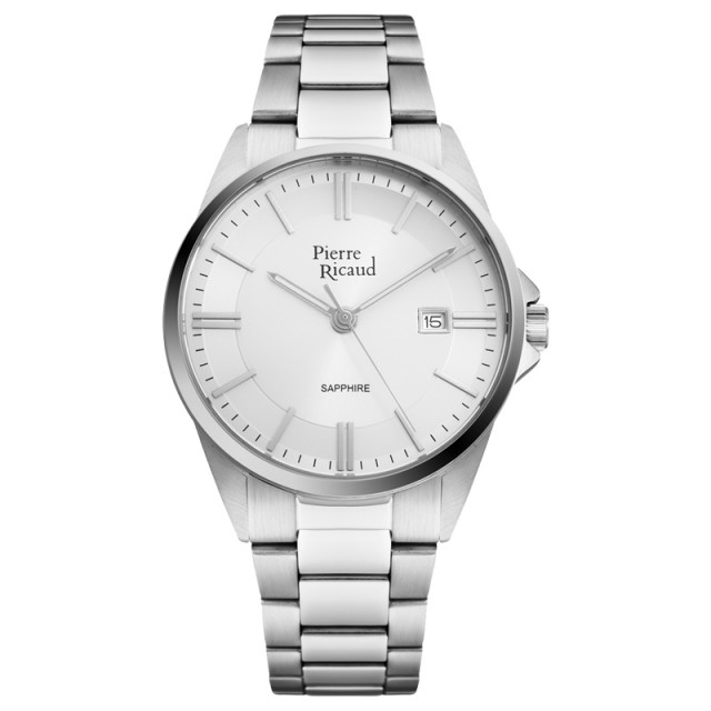 Muški pierre ricaud quartz index datum beli srebrni elegantni ručni sat sa metalnim kaišem ( p60022.5113q )