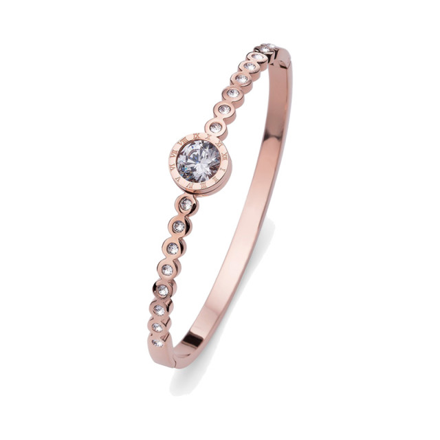 Ženska oliver weber bangle top steel rosegold crystal roze zlatna narukvica sa swarovski sivim kristalom ( 32226rg )