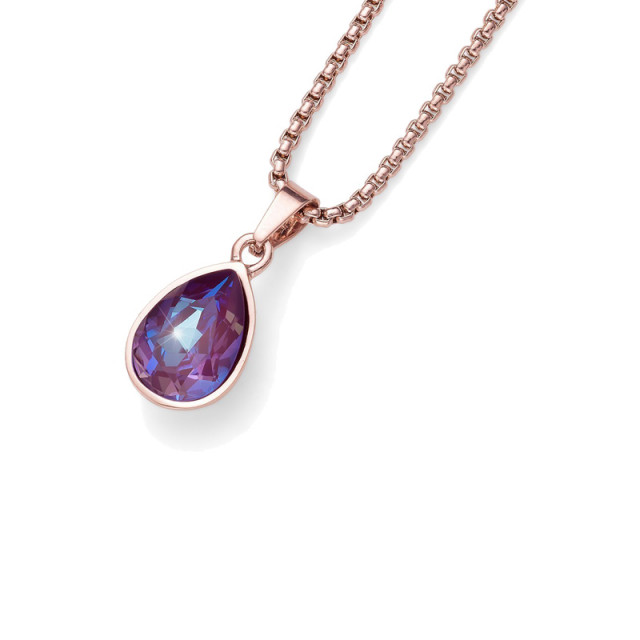 Ženski oliver weber delite rosegold burgundy roze zlatni lančić sa ljubičastim swarovski kristalnim priveskom ( 11974rg.132 )