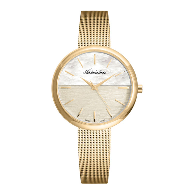 Ženski adriatica essence zlatni Šampanj beli elegantni ručni sat sa zlatni pancir kaišem ( a3525.1117q )
