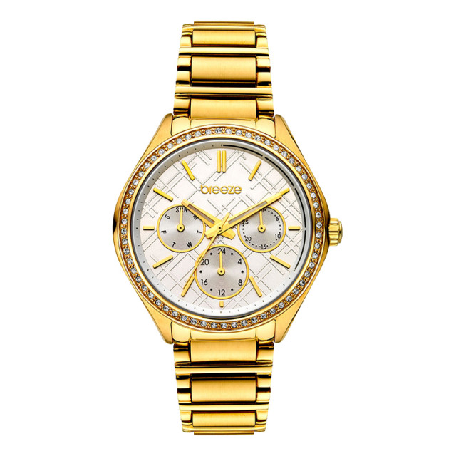 Ženski breeze intensfire multifunction beli zlatni modni ručni sat sa zlatnim metalnim kaišem ( 212041.2 )