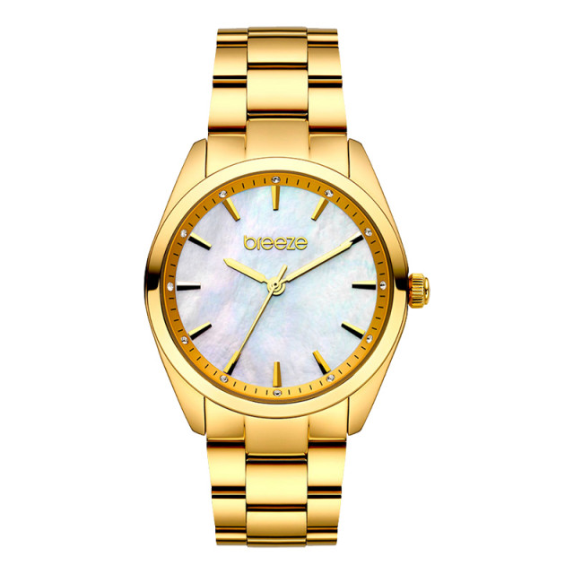 Ženski breeze finesse crystal beli zlatni modni ručni sat sa zlatnim metalnim kaišem ( 212051.1 )