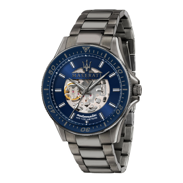 Muški maserati sfida automatic plavi sivi elegatno sportski ručni sat sa sivim metalnim kaišem ( r8823140001 )