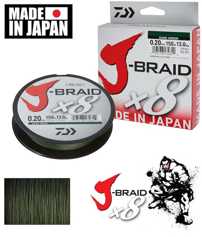 DAIWA J-BRAID X8 DARK GREEN 0,24MM 18KG 150M