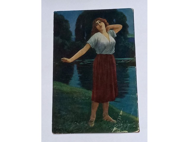 Stara Razglednica - Žena Pored Jezera - 1918.g