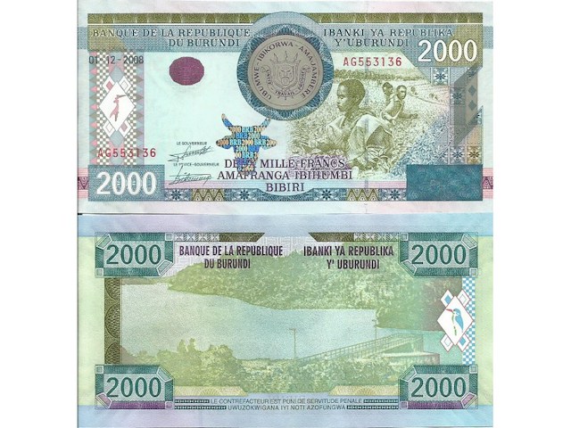 Burundi 2000 francs 2008. UNC