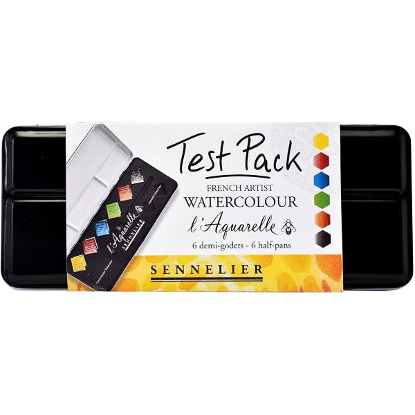 Sennelier Test pack 6 Artist watercolour half pans Competition set+ 6 empt