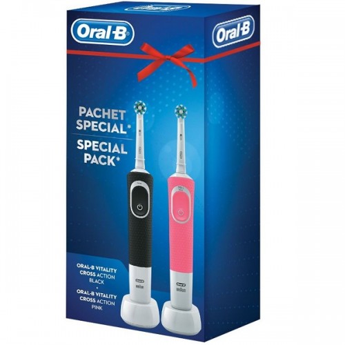 Električna četkica za zube Oral B D100 black i D100 pink poklon pakovanje