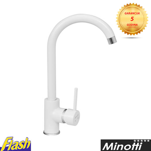 Jednoručna slavina za sudoperu (2 cevi) – Minotti TUBO (bela) – 6118-W