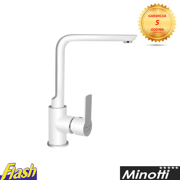 Jednoručna slavina za sudoperu (2 cevi) labud (bela/hrom) – Minotti Stela – 2218