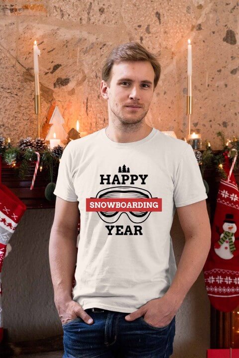 Muške novogodišnje majice – Happy snowboarding year