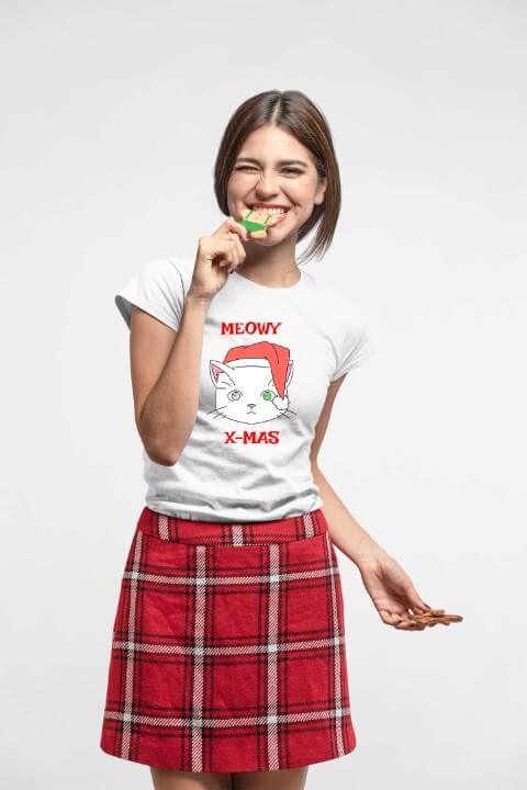 Ženske novogodišnje majice – Meowy Christmas