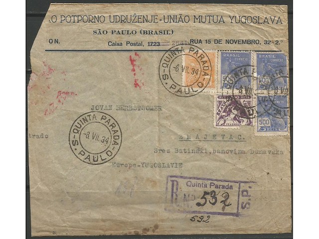 Pismo,Brazil-Jugoslavija 1932.,putovalo