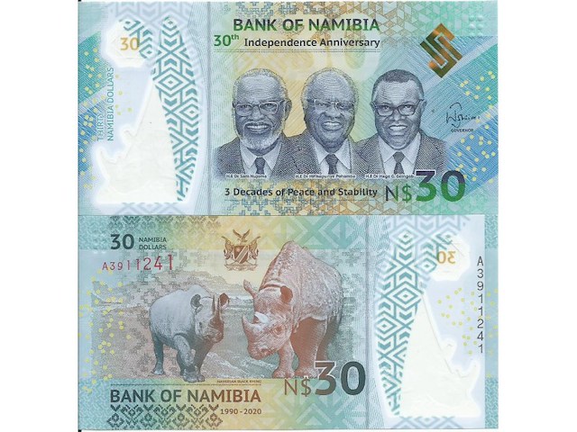 Namibia Namibija 30 dollars 2020. UNC polimer