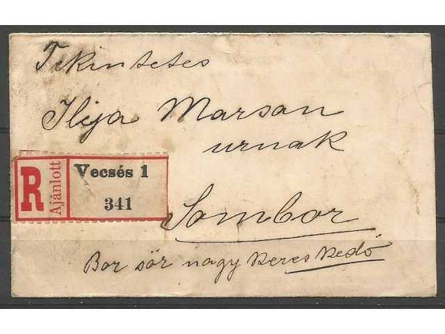 Pismo za Sombor 1920.,putovalo