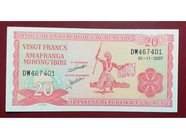Burundi 20 FRANCS 2007 UNC