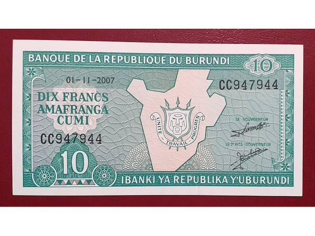 Burundi 10 FRANCS 2007 UNC
