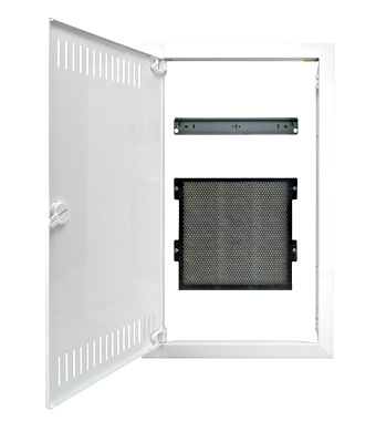 Okvir sa vratima Multimedia 3-reda
Frame with door and insert for series MVM & MVH high 3-rows, 1x Mounting plate, 1x DIN-rail, 12/14 Module width