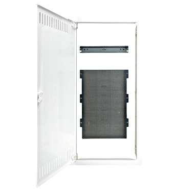 Okvir sa vratima Multimedia 4-reda
Frame with door and insert for series MVM & MVH high 4-rows, 1x Mounting plate, 1x DIN-rail, 12/14 Module width
