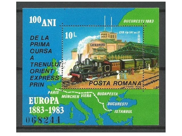 Rumunija 1983. Orient Expres,lokomotiva,cist blok