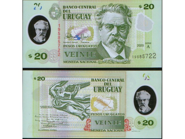 Uruguay 20 Pesos 2020. UNC Polymer.