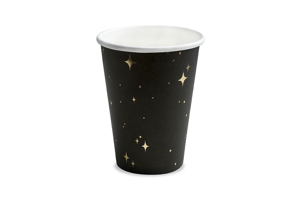 Čaše crne sa zlatnim zvezdama 260ml – 6 kom