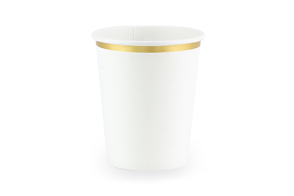 Čaše bele sa zlatnom ivicom 260ml – 6 kom