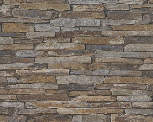 A.S. Création Wallpaper «Stone, Cottage, Beige, Brown, Yellow» 914217