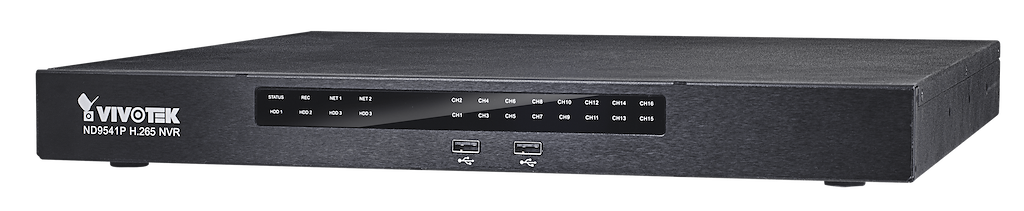 Vivotek ND9541P 32-kanalni H.265 Network Video Recorder, desktop, 16 x PoE+ svič budžeta 160W, 1080P HDMI + VGA izlaz, 3 x USB, 8 x DI + 4 x DO alarmi, max. 4 x HDD 3.5", RAID 0/1/5, 2 x GE LAN, V...