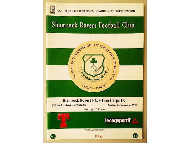 Program utakmice: Shamrock Rovers - Finn Harps