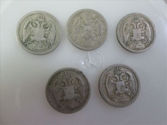 5 komada kovanica od 10 para iz 1884.god
