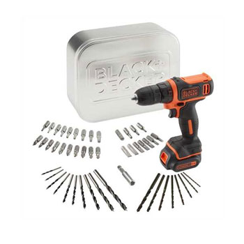 Black+Decker Akumulatorska bušilica odvijač 10.8 Li-Ion + limenka + pribor BDCDD12A80T