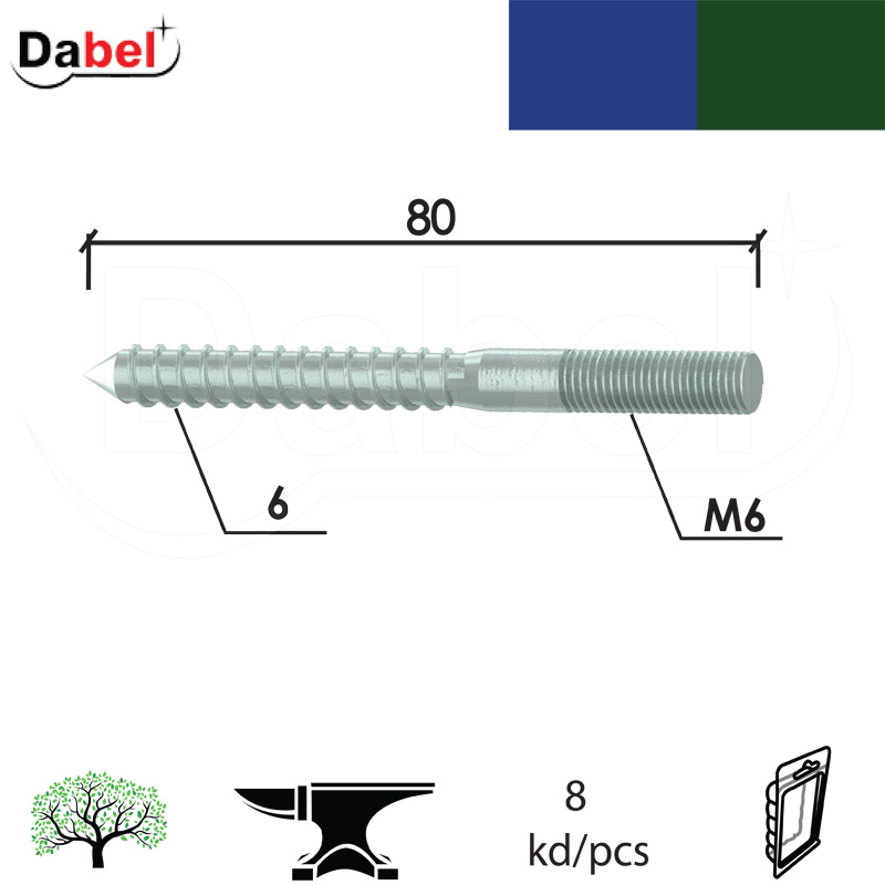 Vijak drvo metal HANGAR DM ZnB M6x80/6mm