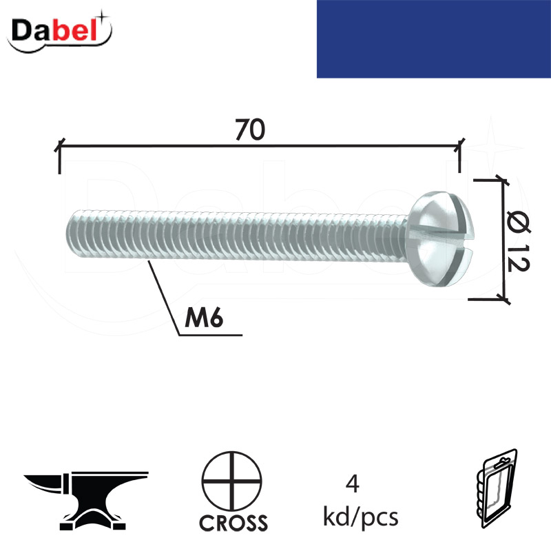 Vijak mašinski VM3 ZnB M6x70/12mm (4kom) DIN7985 XPD
