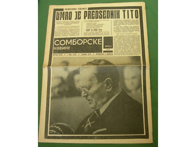 Somborske novine, vanredno izdanje, 1980., Tito