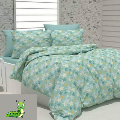 Posteljina za bračni krevet-Yellow green stars