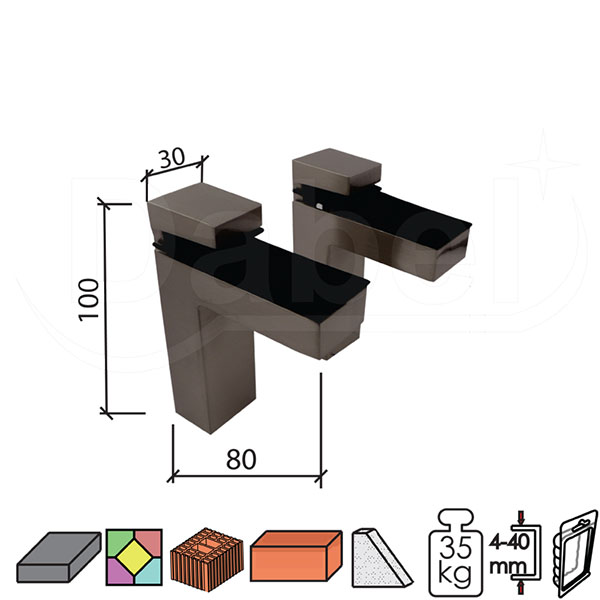 Nosač za staklenu policu MAXI Hr 80/100/30/3-40mm (2kom) 35kg DBP2