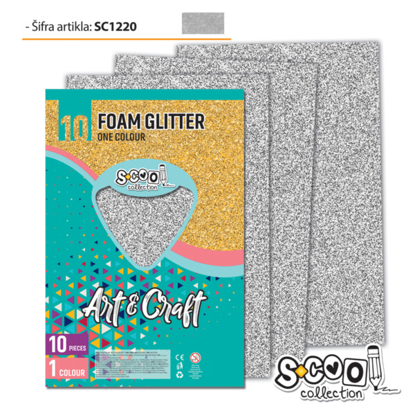 Art&Craft Eva foam glitter A4 SC1220 silver