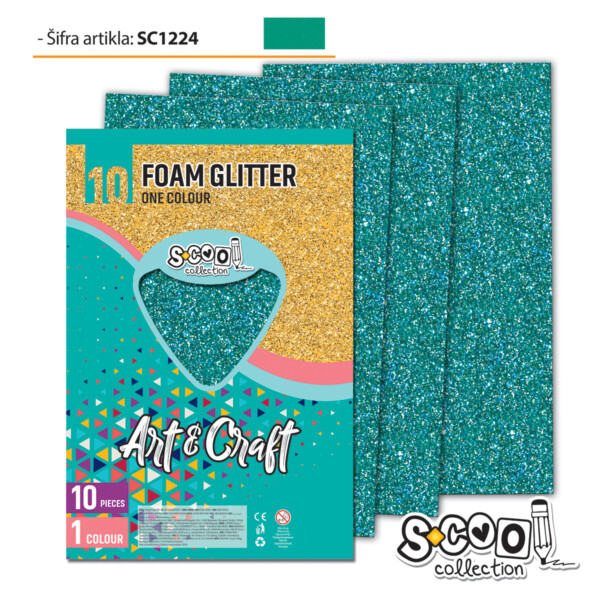 Art&Craft Eva foam glitter A4 SC1224 turquoise