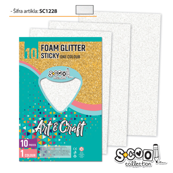 Art&Craft Eva foam glitter sticky A4 SC1228 white